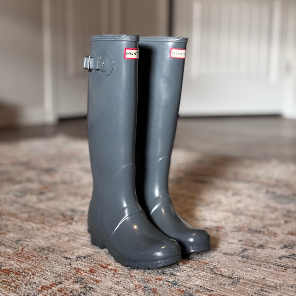 Hunter The Original Tall Gloss Gray Waterproof Rain B… - Gem